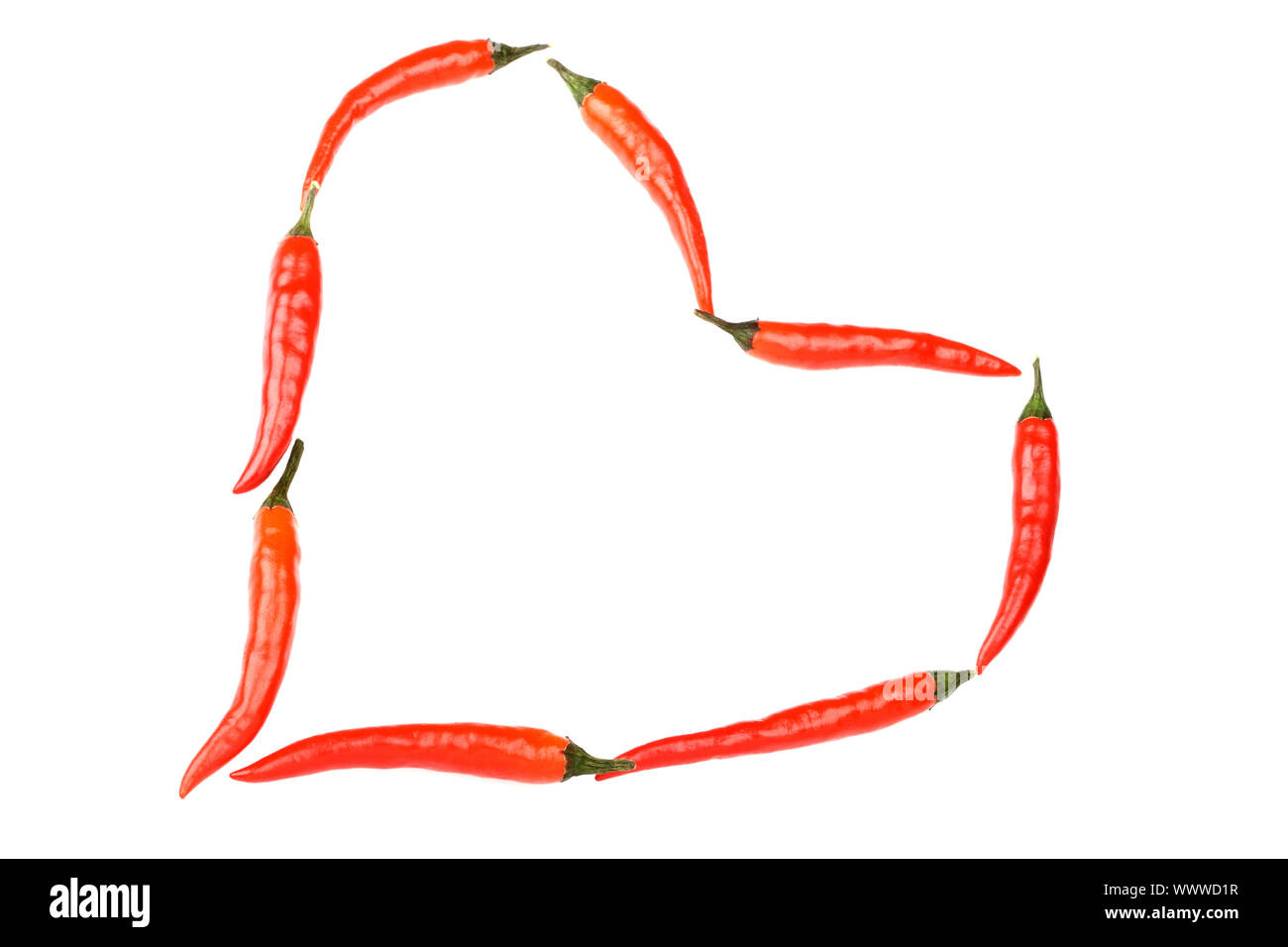 red hot chilli peppers in heart shape, isolated on white Stock Photo ...