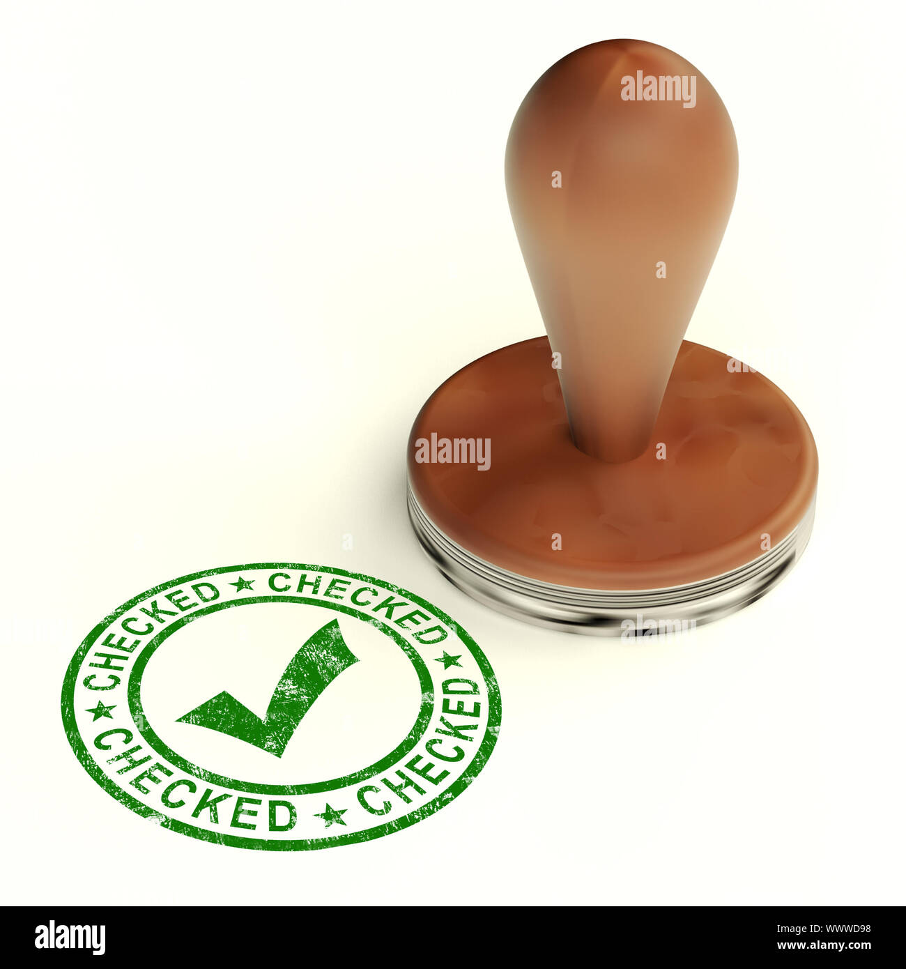 Checked Stamp With Tick Shows Quality And Excellence Stock Photo - Alamy