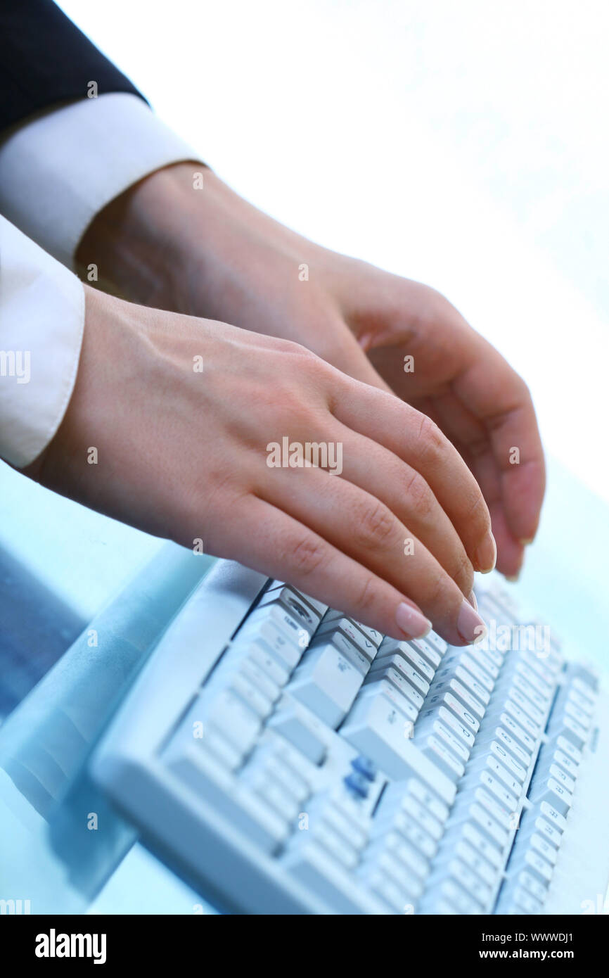 hands work on keyboard white background Stock Photo - Alamy