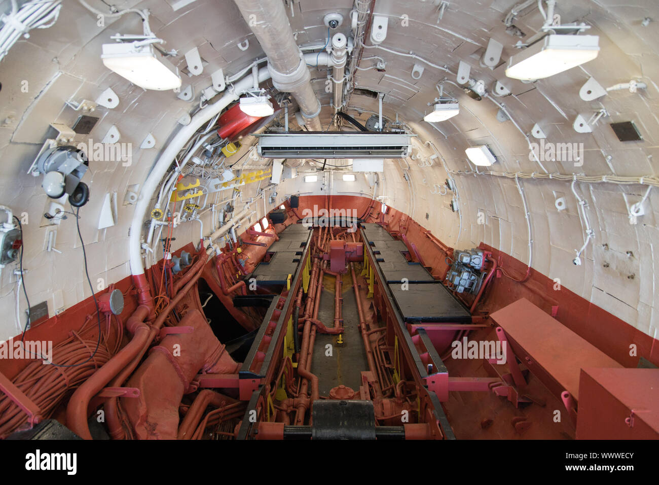 New York, USA - June 11th 2019: Torpedo room of USS Growler Submarine ...