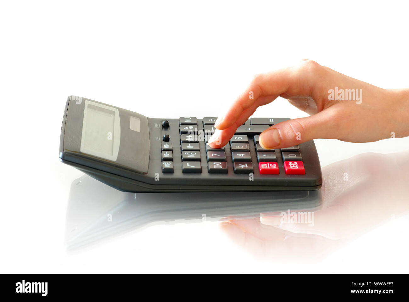 calculator keypad with finger isolated on white Stock Photo - Alamy
