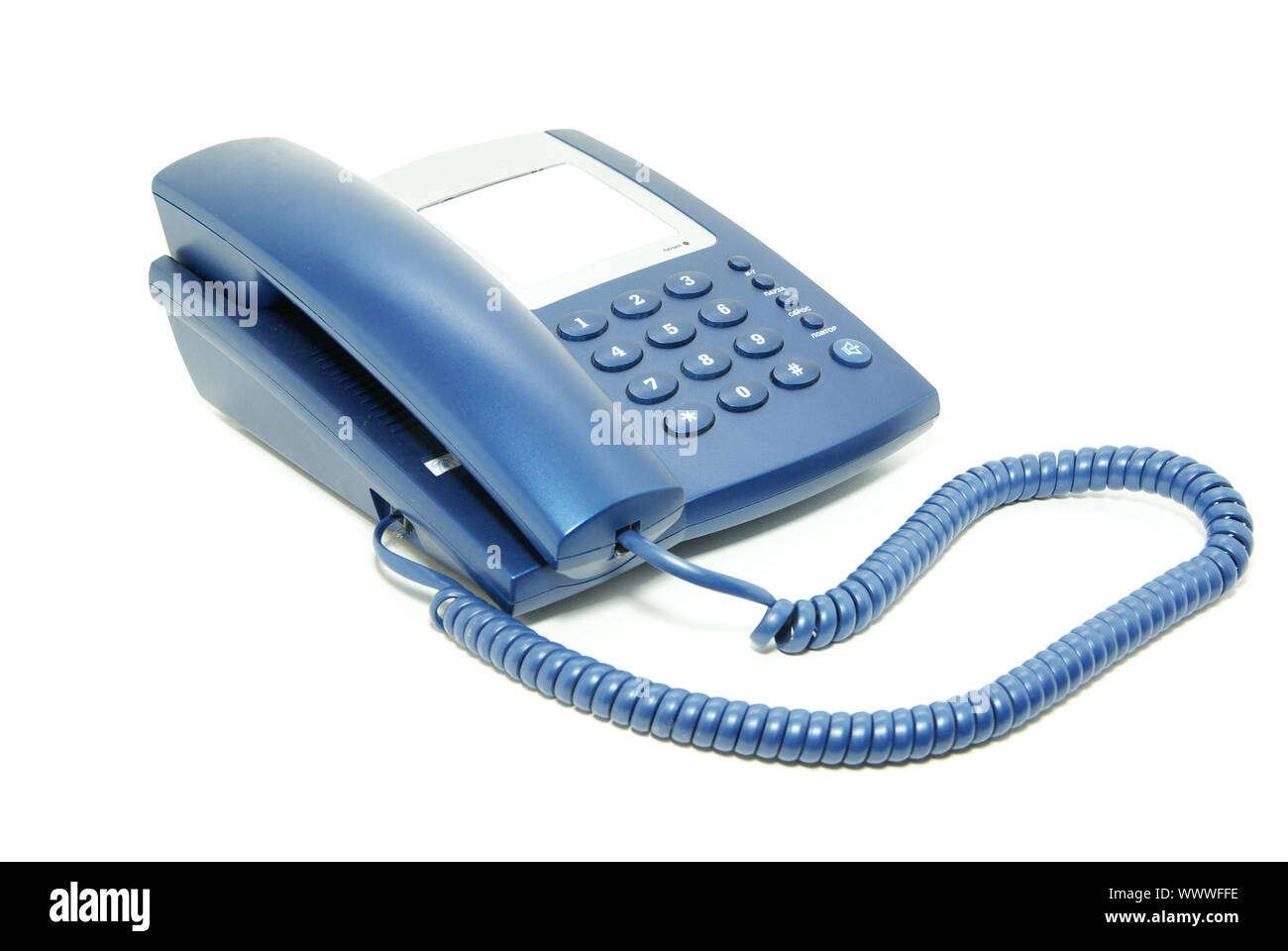 blue office telephone on a white background Stock Photo - Alamy