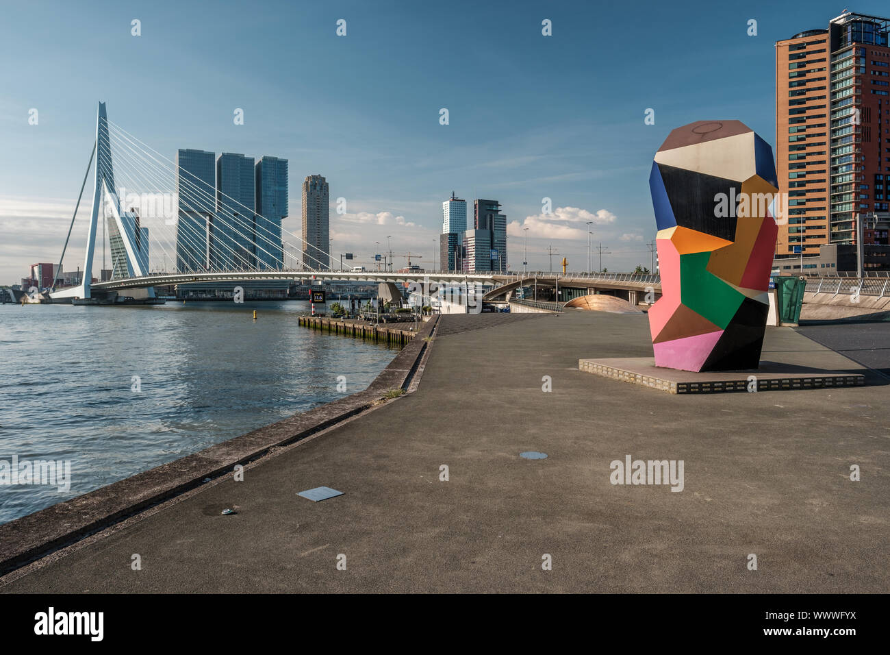 Rotterdam city cityscape skyline with Erasmus bridge and river. South ...