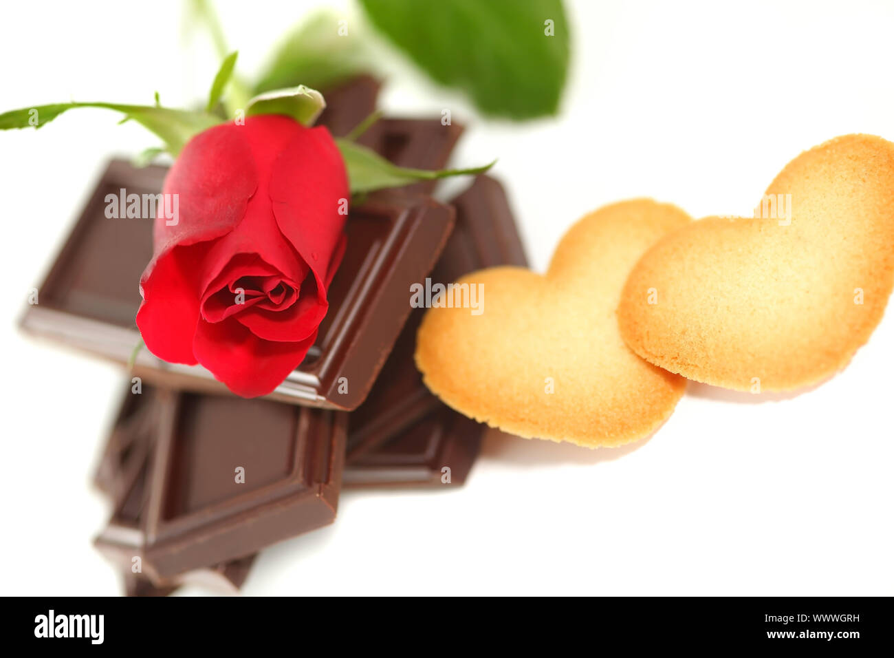 Red Rose with chocolate & cookie Stock Photo - Alamy