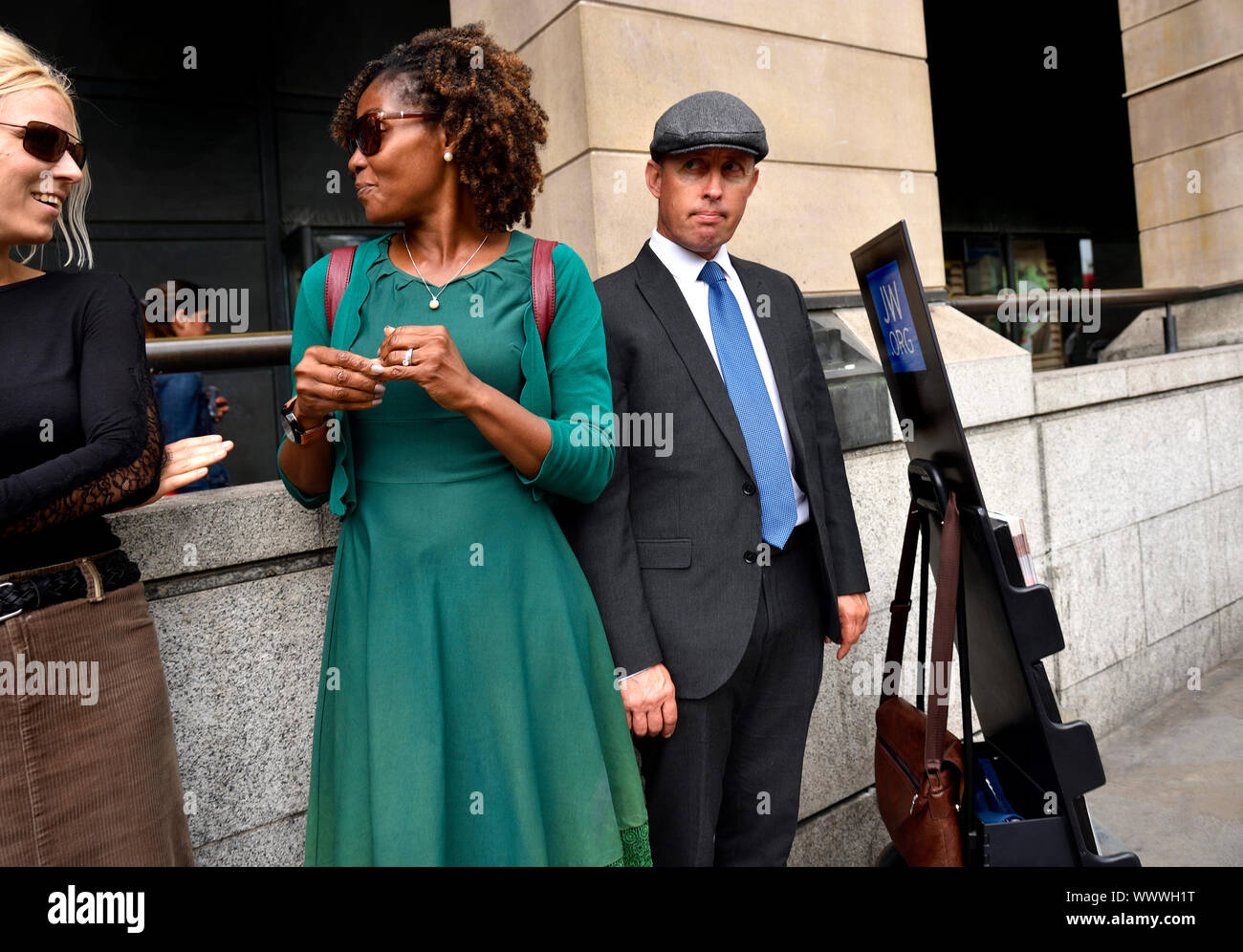 London, England, UK. Jehova's Witnesses distributing The Watchtower ...
