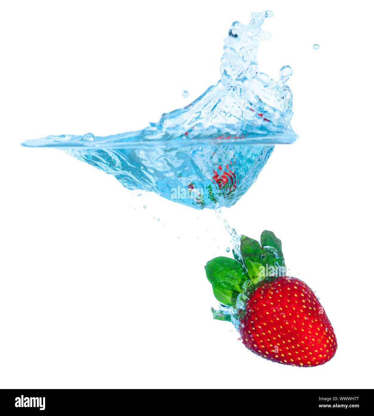 Fresh Strawberry Dropped into Water with Splash Stock Photo - Alamy