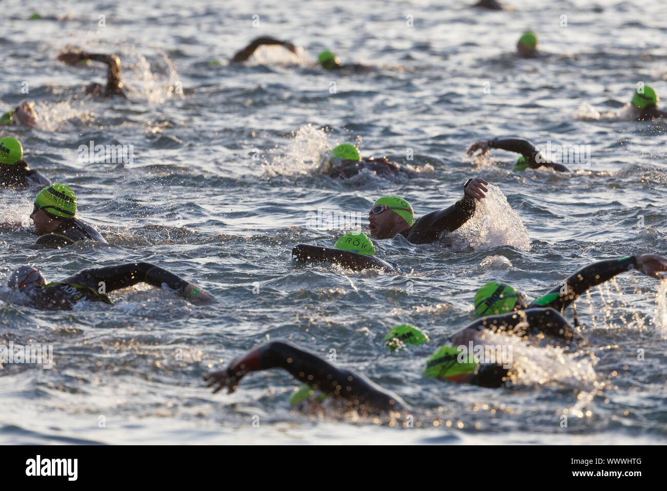 Tenby, UK. 15th Sep, 2019. Pictured: Swimmers set off from the North ...