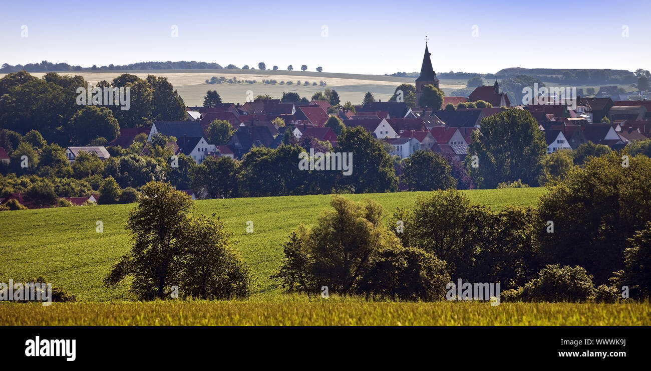 field scenery with cityscape of Barntrup, North Rhine-Westphalia ...
