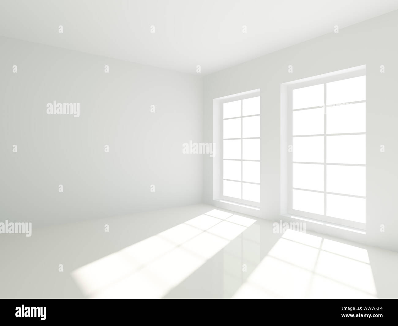 3d Empty White Room with Windows Stock Photo - Alamy