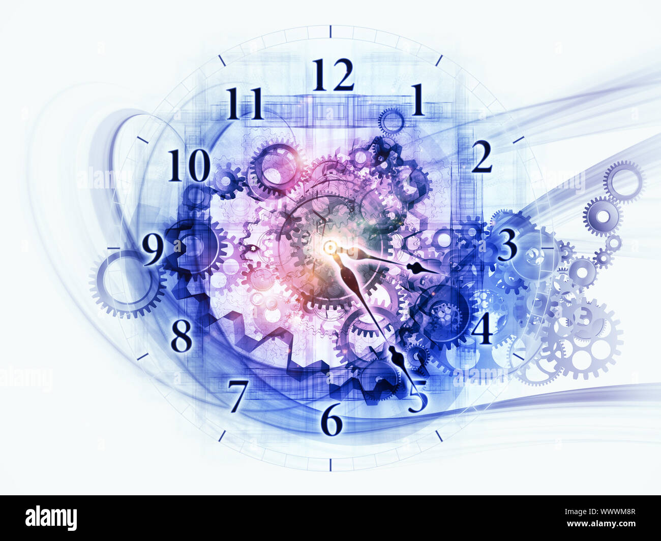 Composition of gears, clock elements, dials and dynamic swirly lines on ...