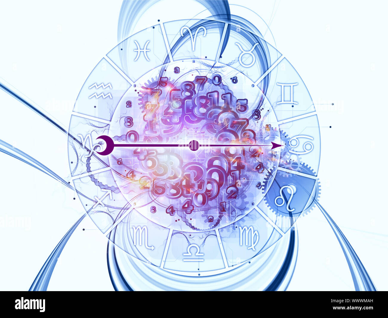Background design of Zodiac symbols, gears, lights and abstract design ...