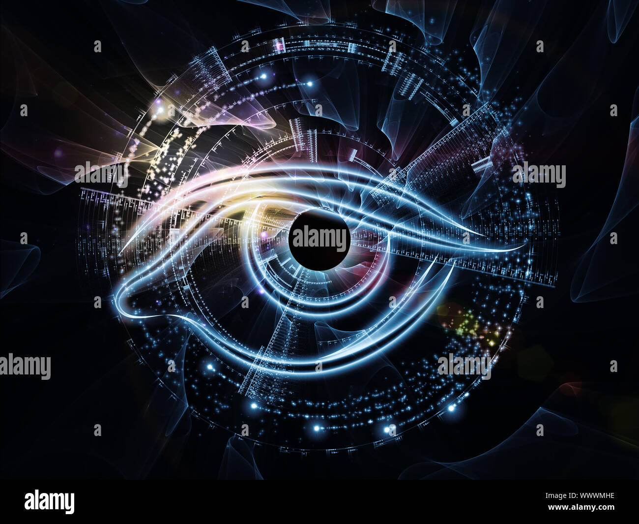 Backdrop composed of eye outlines, fractal and abstract design elements ...