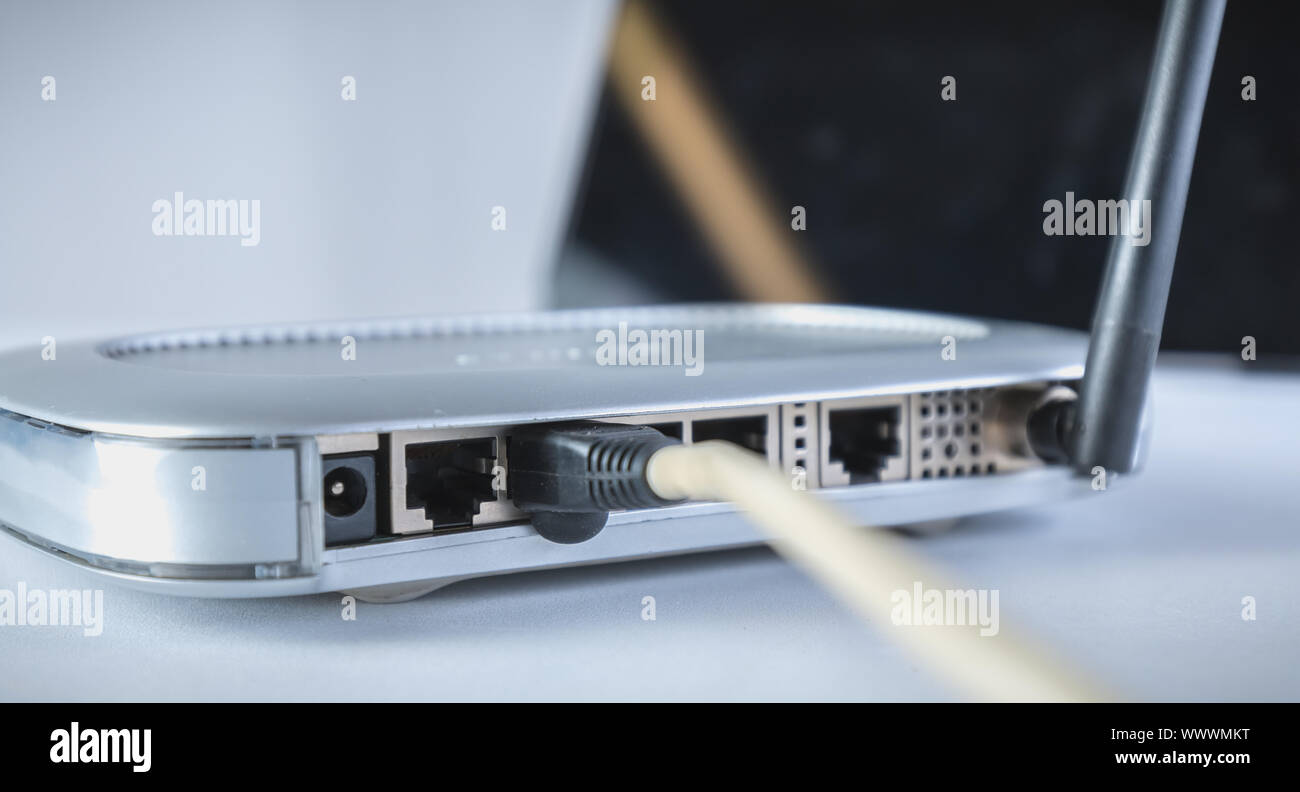 router wifi ethernet connection network port wireless closeup concept ...