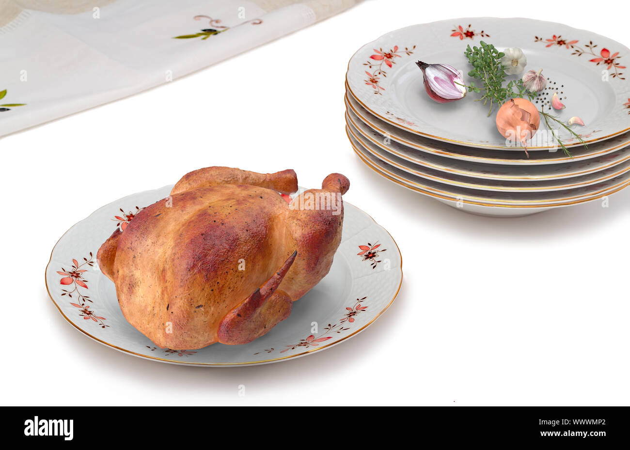 Fried chicken on a plate on a white background Stock Photo - Alamy