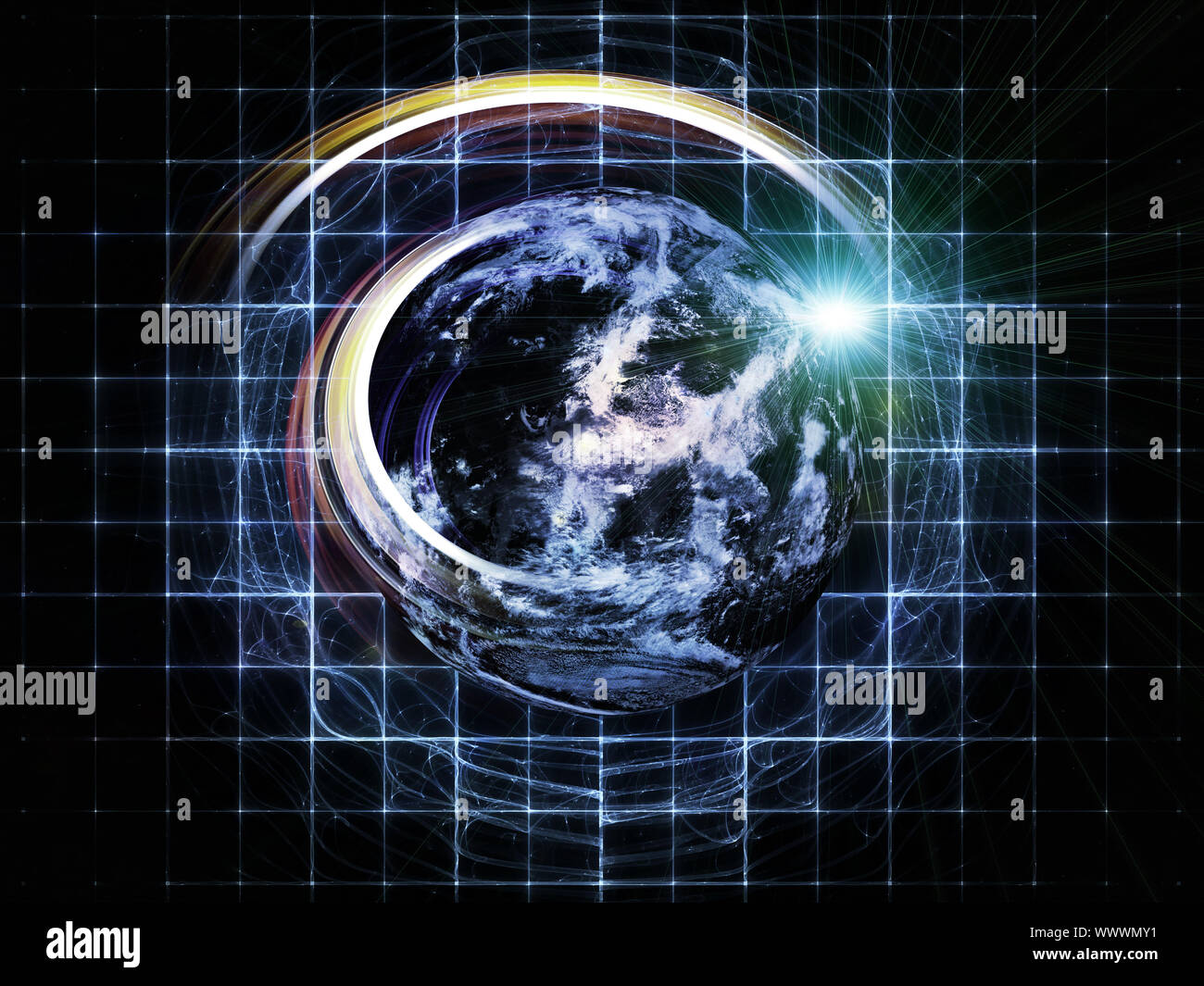Arrangement of light trails, satellite imagery (courtesy of NASA) and ...