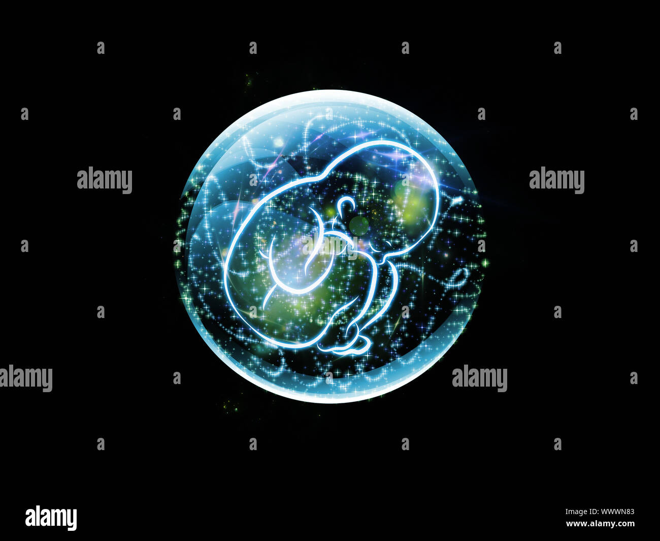 Composition of drawing of a fetus and abstract design elements suitable ...