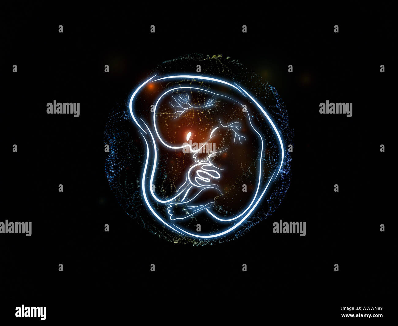 Artistic abstraction composed of drawing of a fetus and abstract design ...