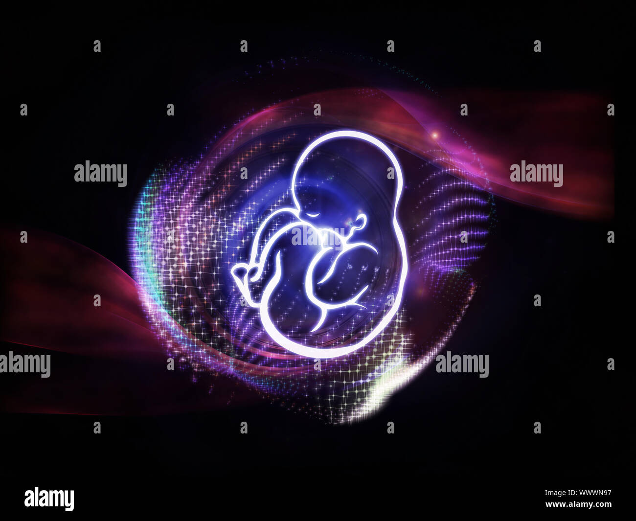 Backdrop composed of drawing of a fetus and abstract design elements ...
