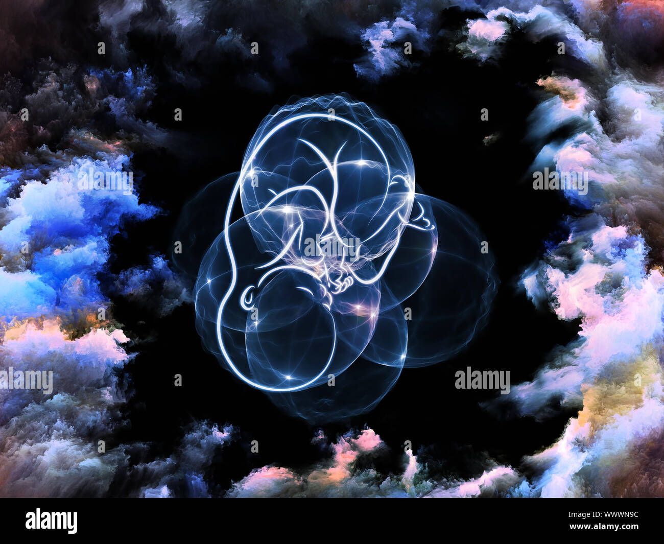 Interplay of drawing of a fetus and abstract design elements on the ...