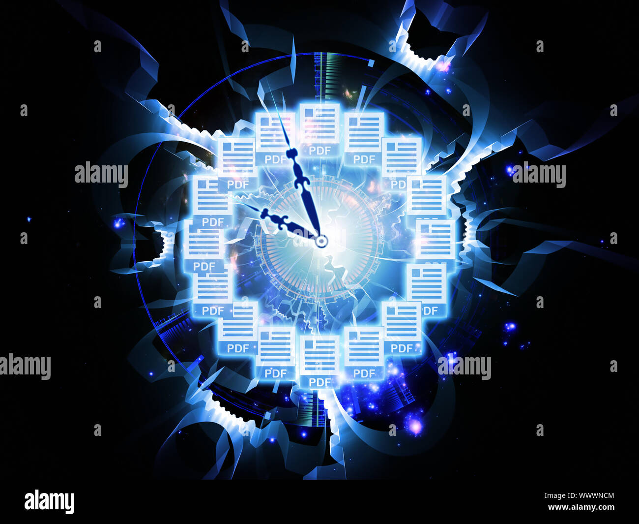 document icons, lights and abstract design elements arrangement ...