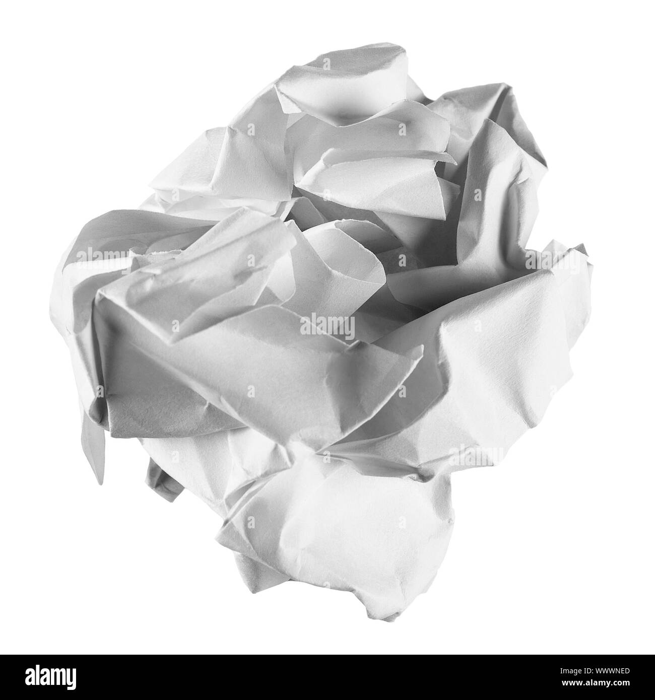 The clean sheet of a paper crumpled in a ball on a white background ...