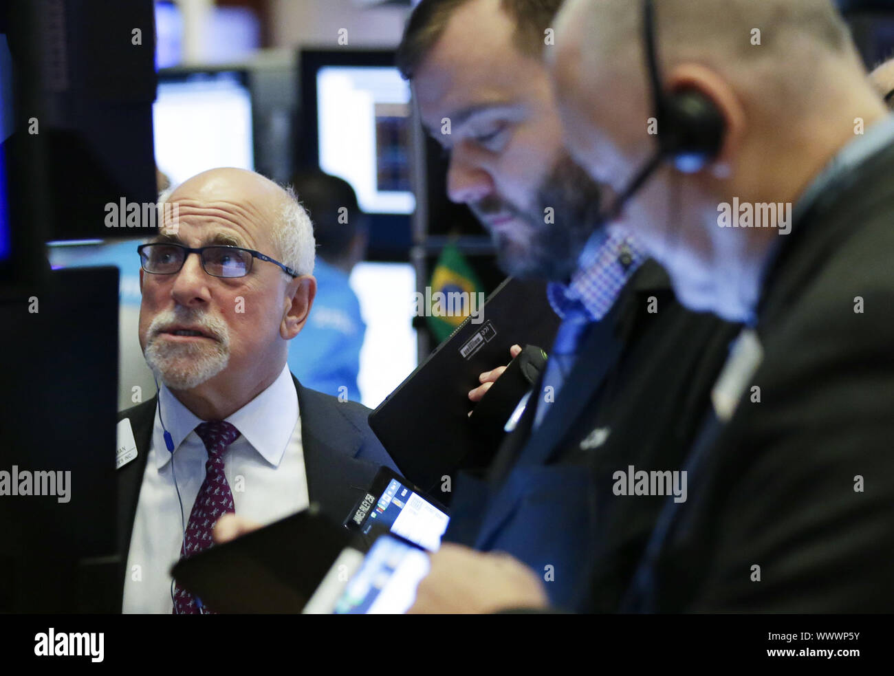 New York, USA. 16th Sep, 2019. Traders work on the the floor of the New ...