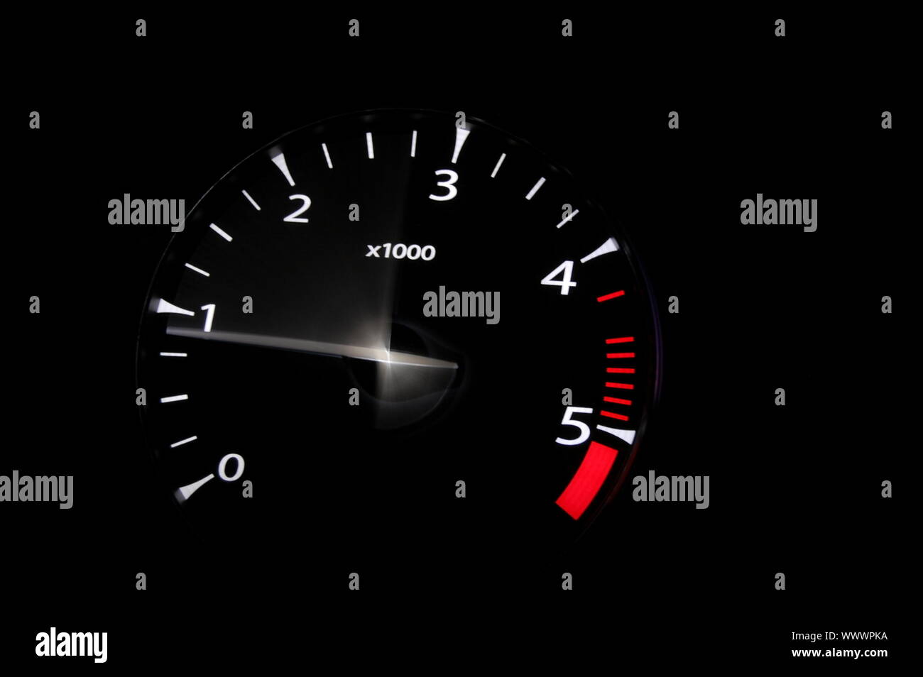 moving revs meter of a sports car on a black background Stock Photo - Alamy