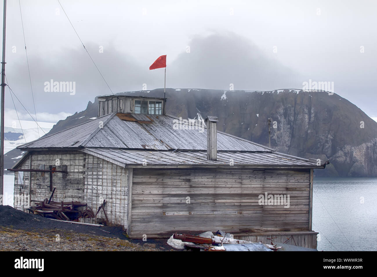 polar stations in Arctic (founded in 1928). Wooden houses Stock Photo ...
