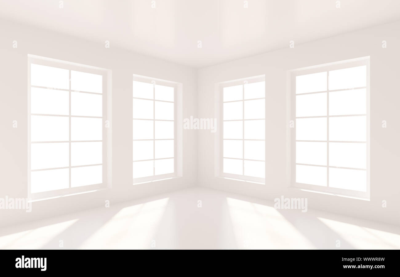 3d Illustration of White Room Interior with Windows Stock Photo - Alamy