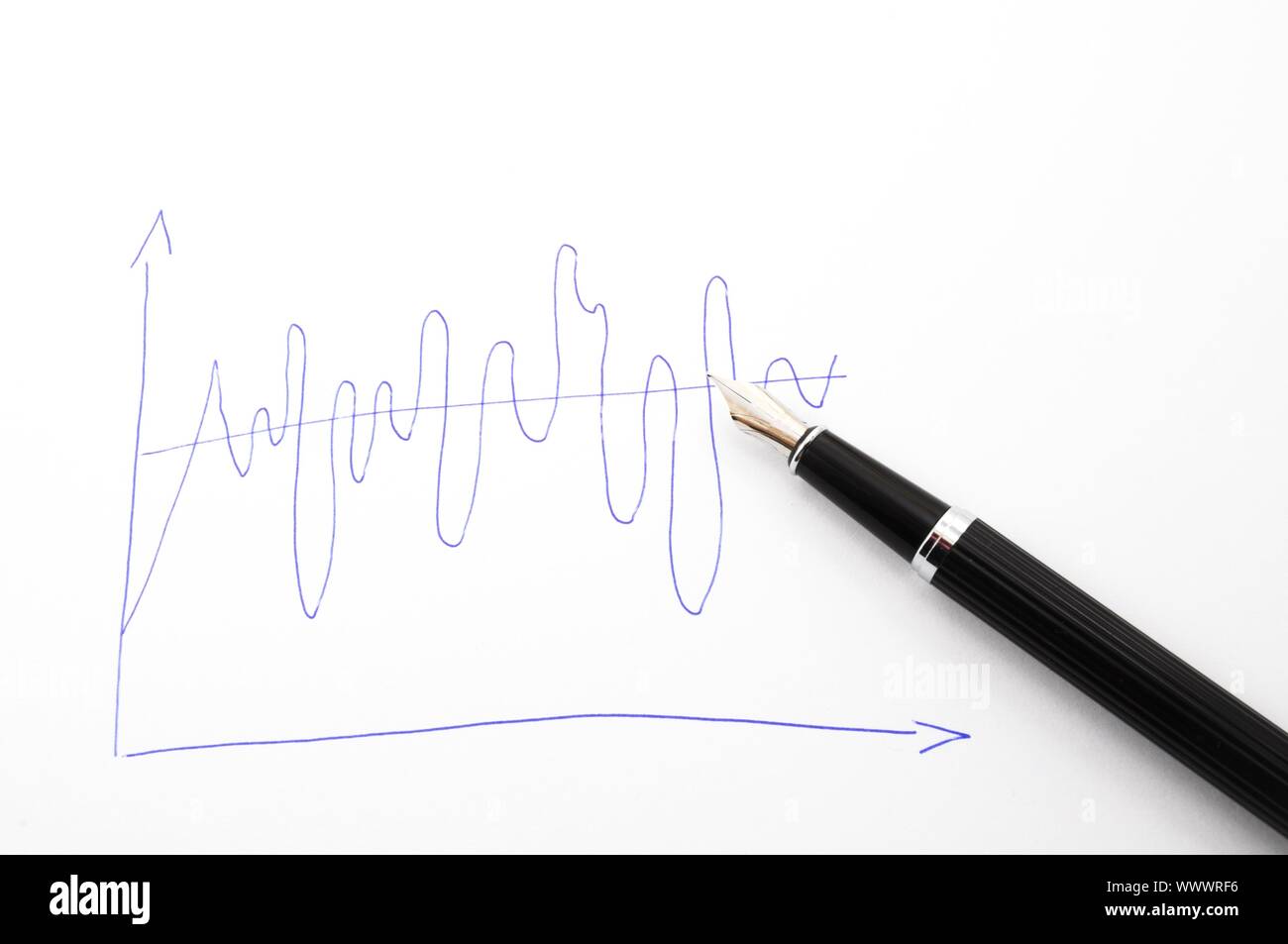 hand pen and paper with business chart illustration Stock Photo - Alamy