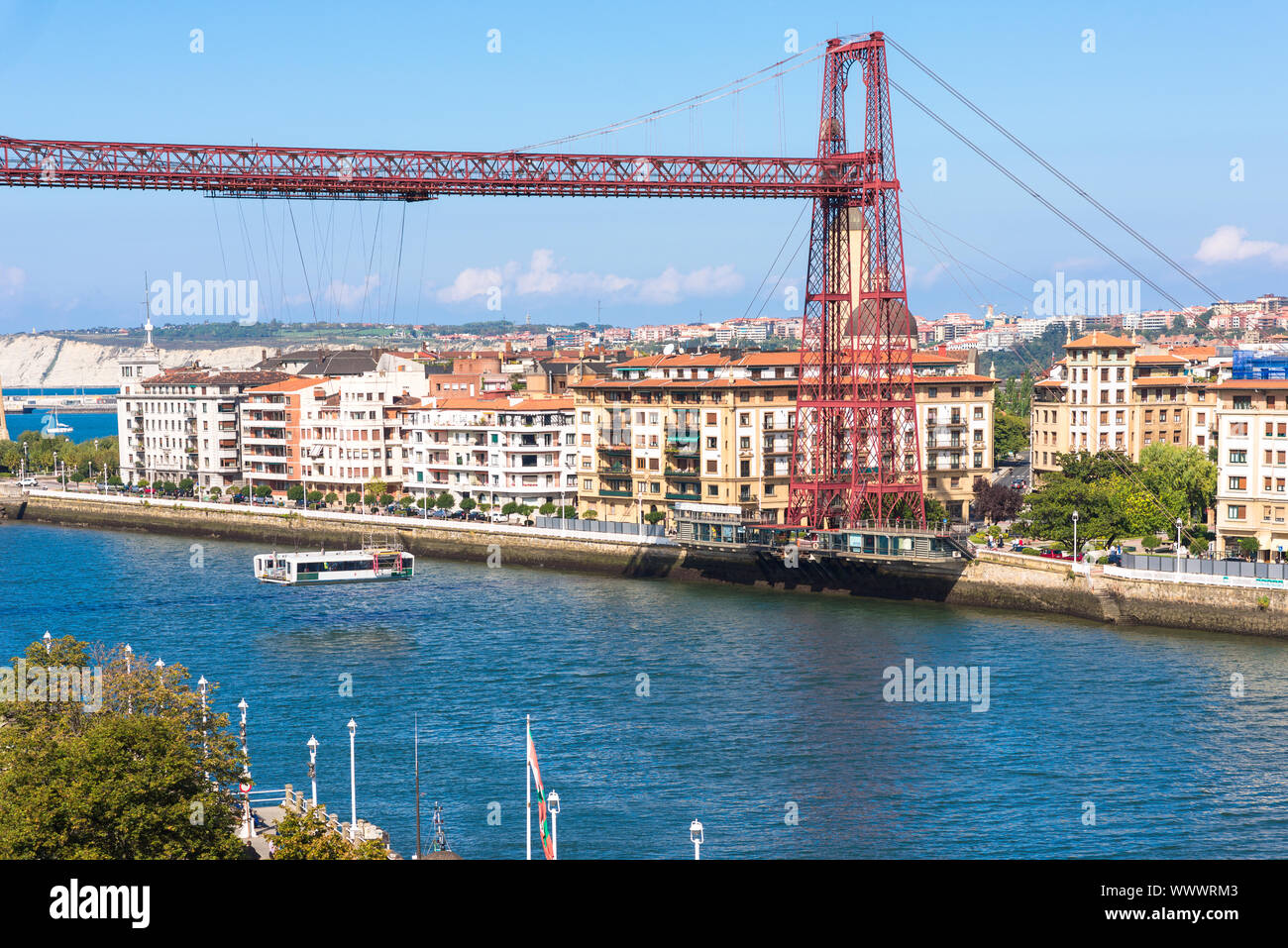 The world oldest, famous transporter bridge in Portugalete, the Vizcaya ...