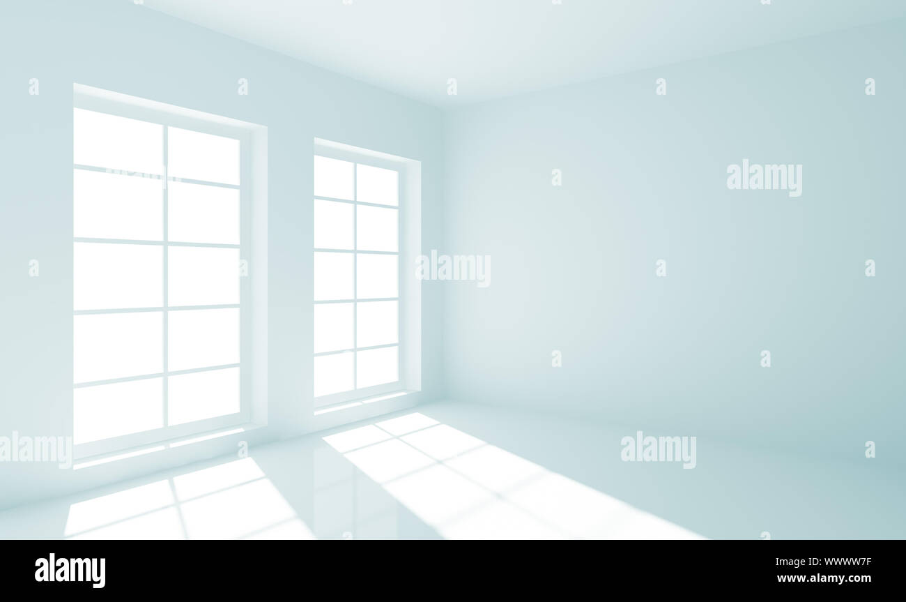 3d Empty White Room with Windows Stock Photo - Alamy