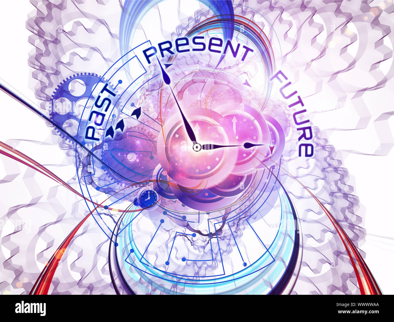 Design composed of gears, clock elements, dials and dynamic swirly ...