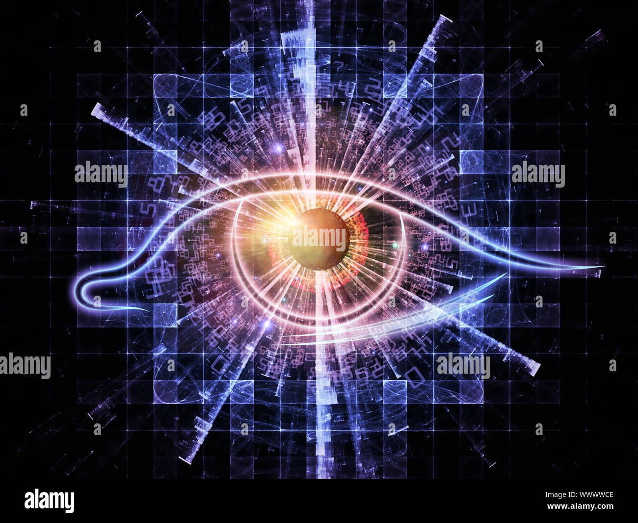 Composition Of Eye Outlines Fractal And Abstract Design Elements On