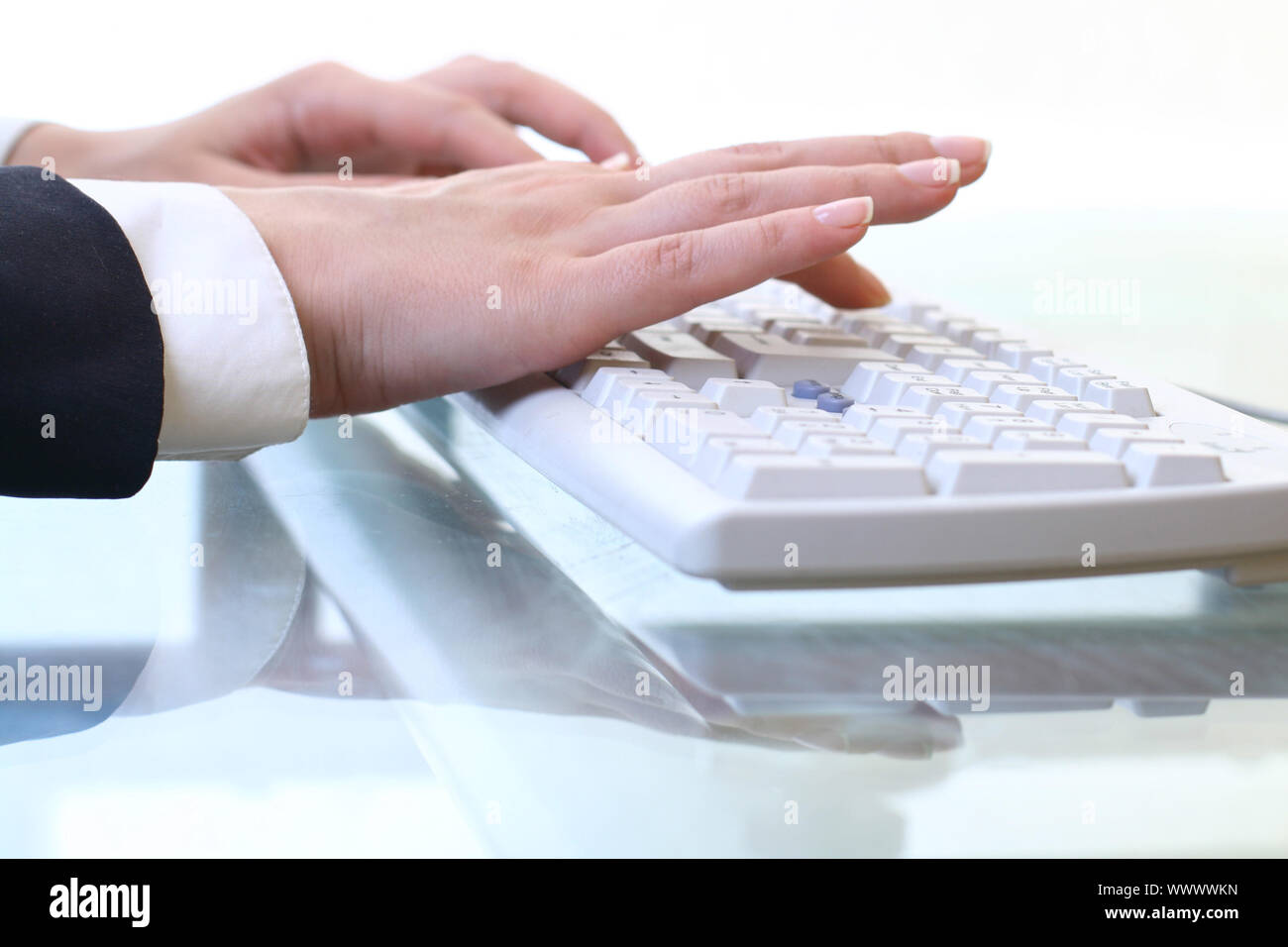 hands work on keyboard white background Stock Photo - Alamy