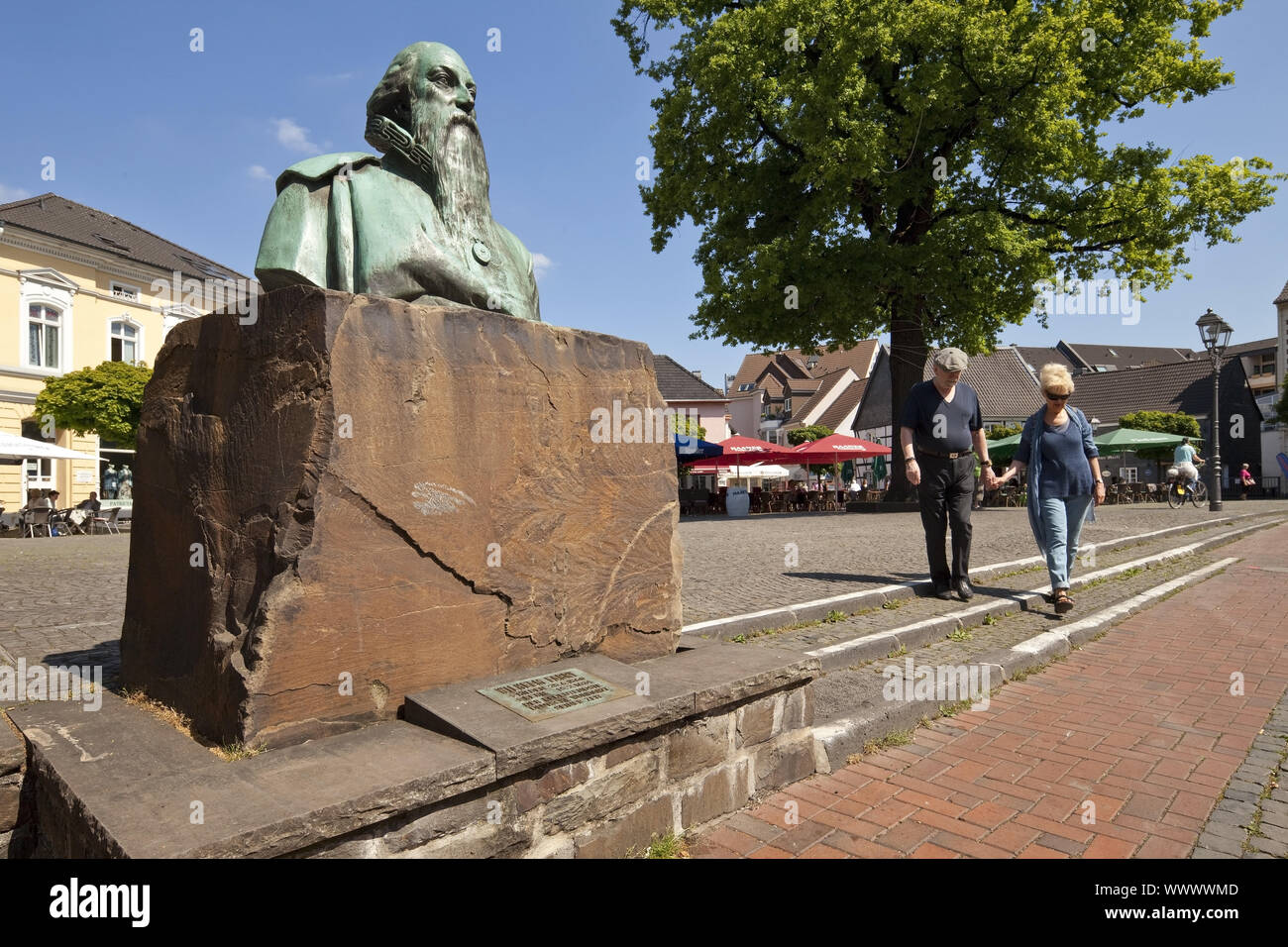 Fabry´s bronze bust on the market place, Hilden, North Rhine-Westphalia ...
