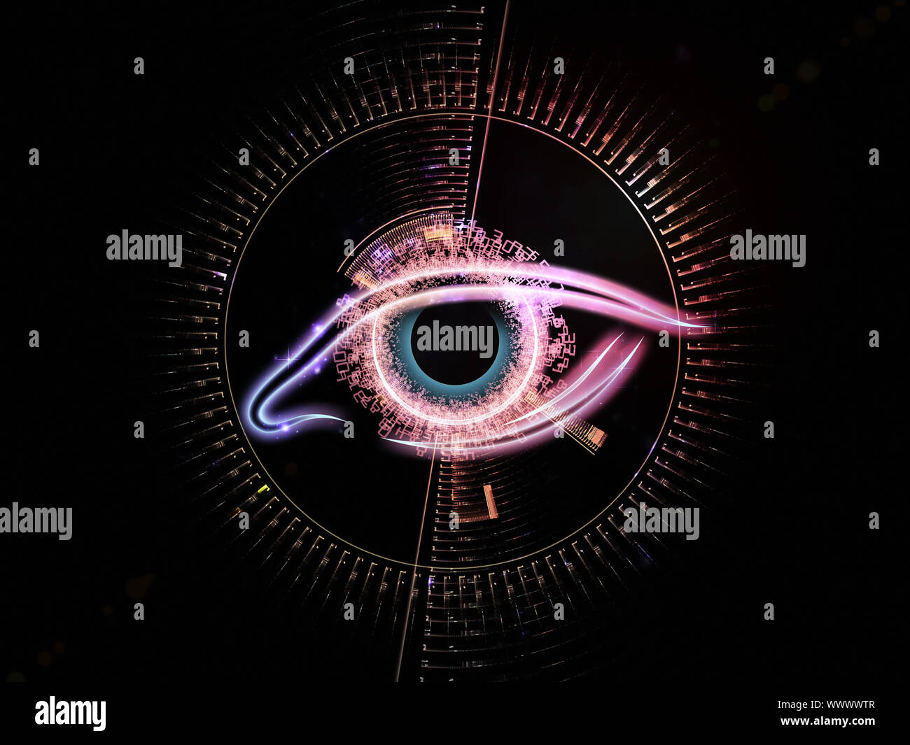 Composition of eye outlines, fractal and abstract design elements as a ...