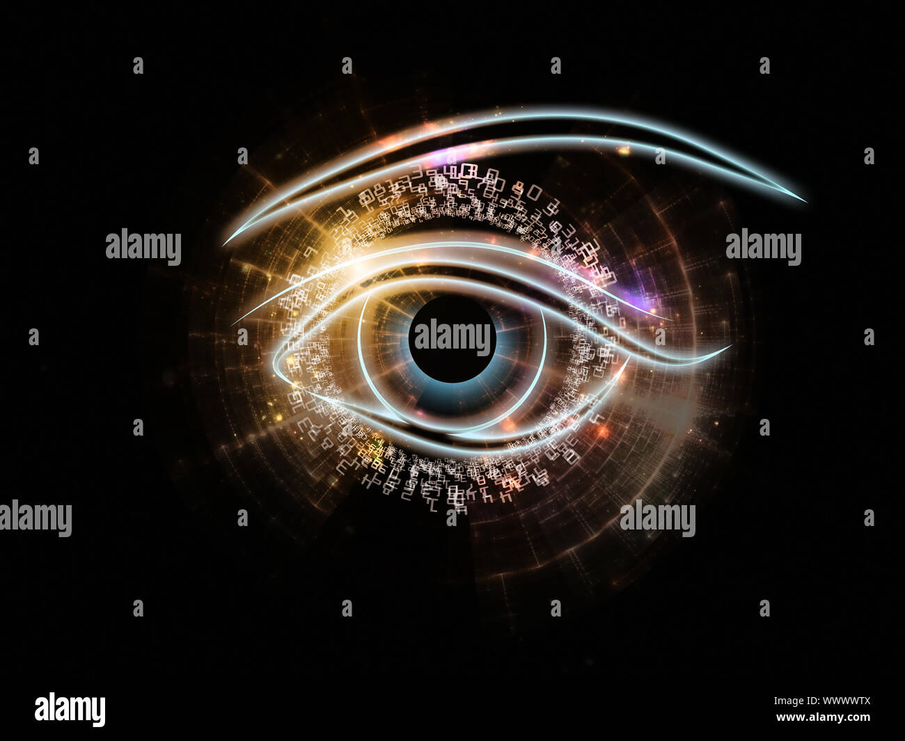 Design composed of eye outlines, numbers, fractal and abstract design ...