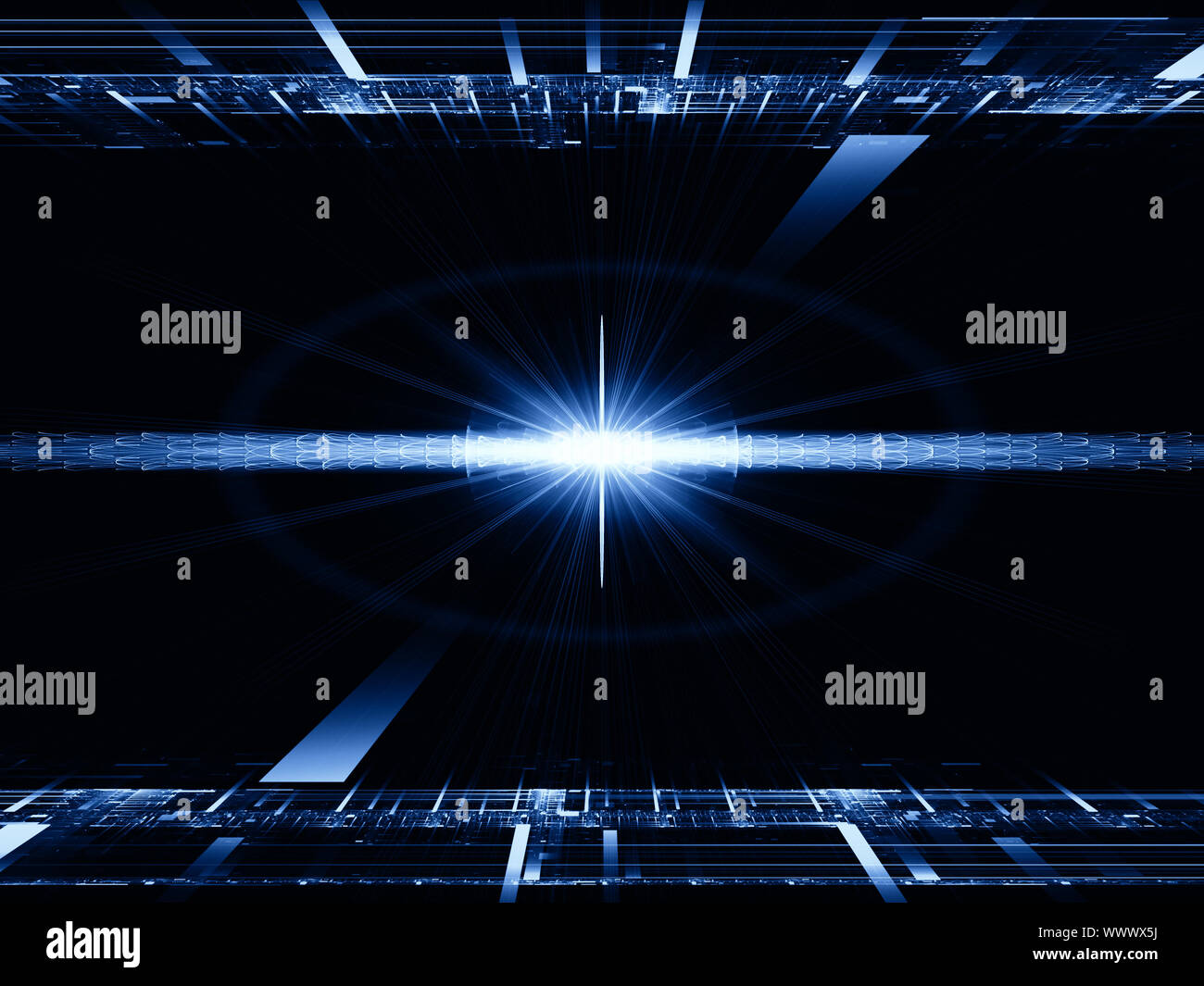 Design composed of perspective fractal grids, lights, mathematical line ...