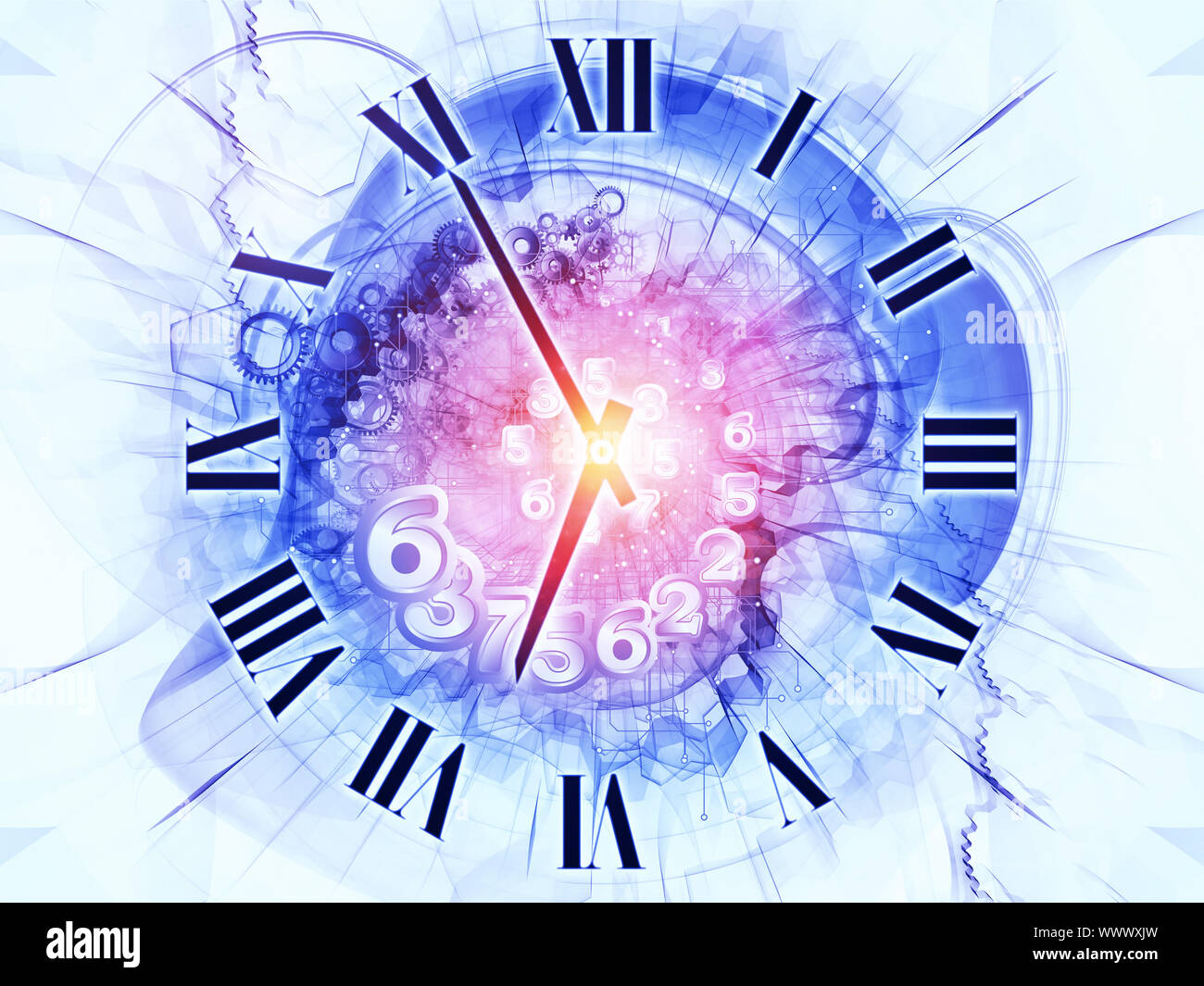 Background design of gears, clock elements, dials and dynamic swirly ...