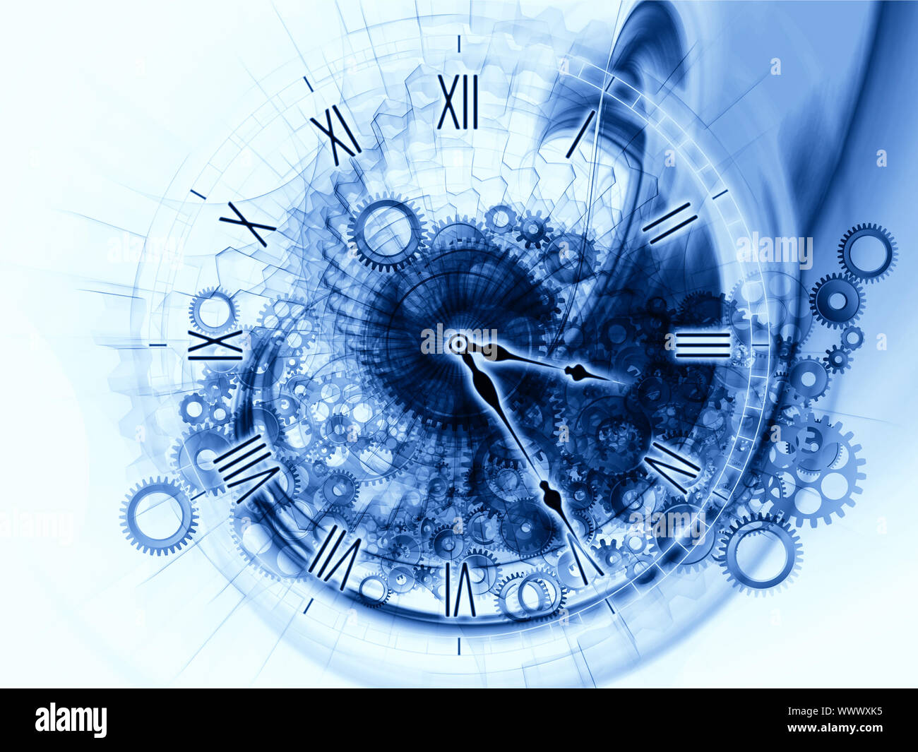 Background design of gears, clock elements, dials and dynamic swirly ...