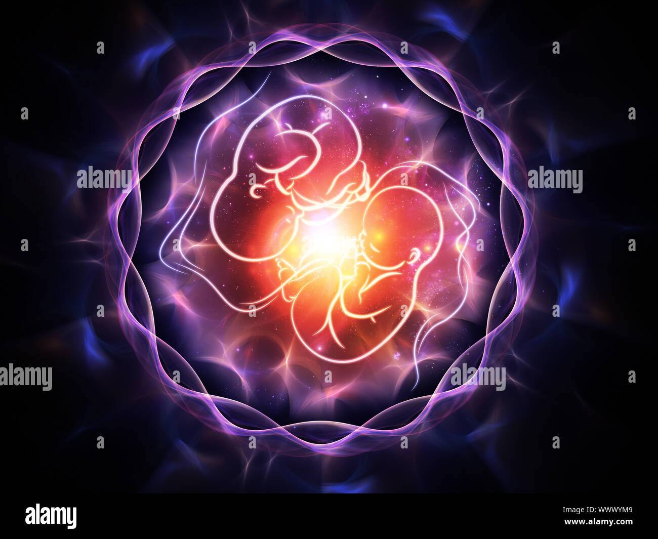 Artistic background made of drawing of a fetus and abstract design ...