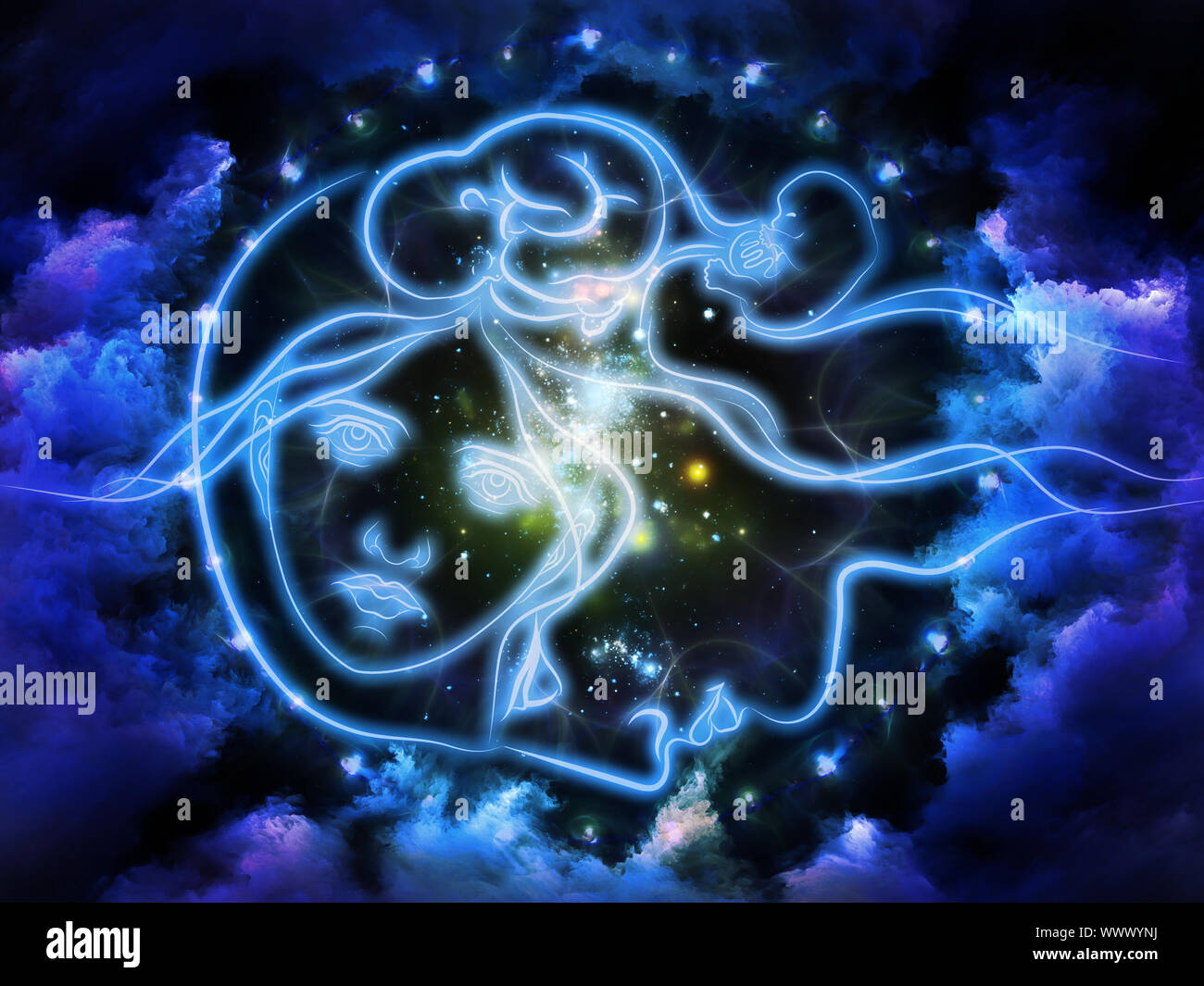 Artistic abstraction composed of drawing of a child and abstract design ...