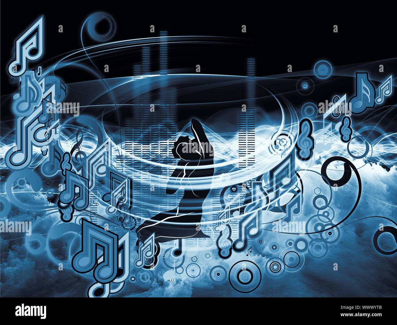 Visually pleasing composition of girl silhouette, notes, lights and ...