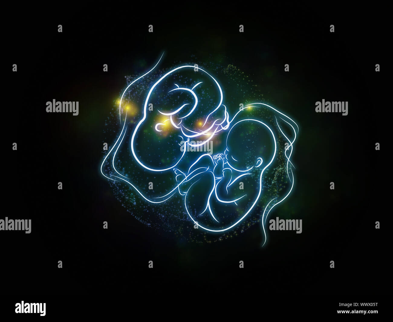 Composition of drawing of a fetus and abstract design elements suitable ...