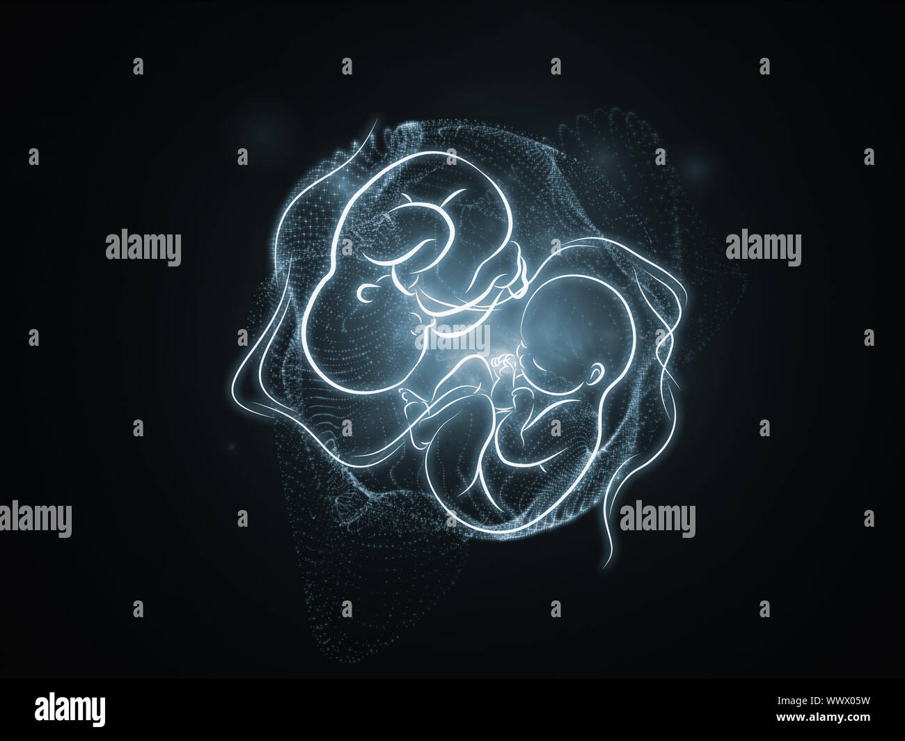 Composition of drawing of a fetus and abstract design elements suitable ...