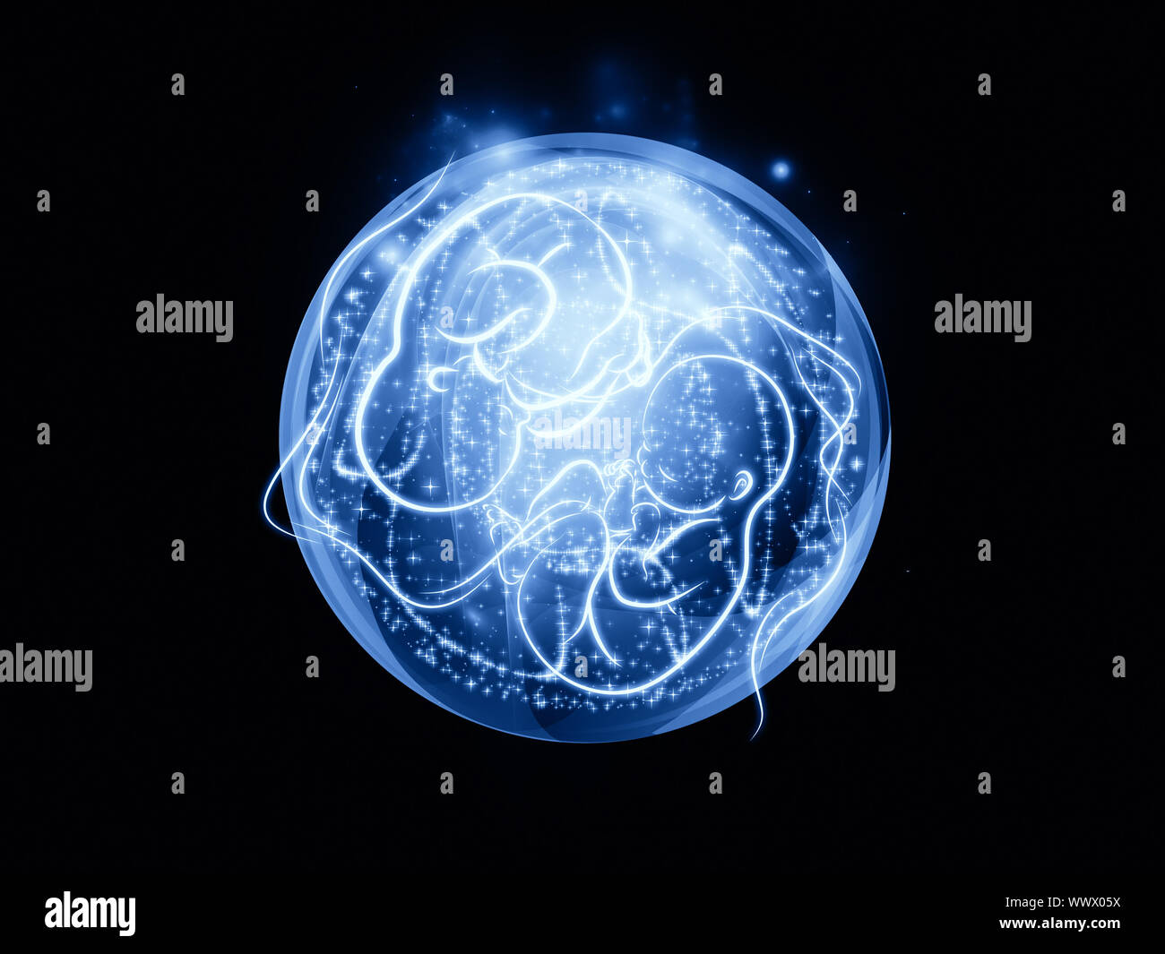 Backdrop of drawing of a fetus and abstract design elements on the ...