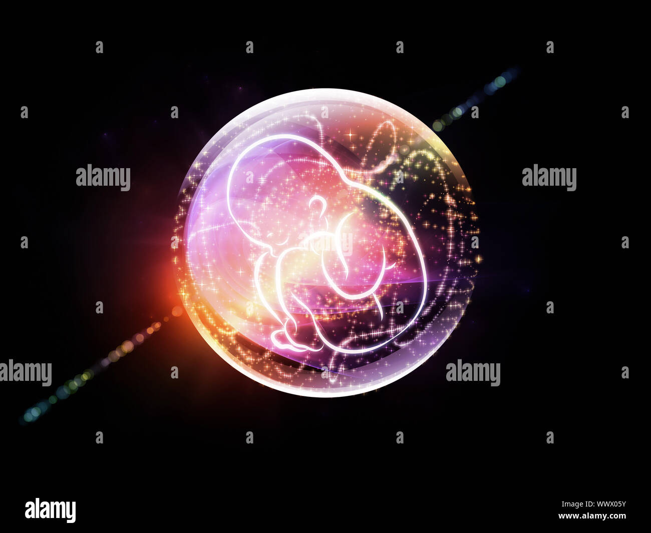 Artistic abstraction composed of drawing of a fetus and abstract design ...