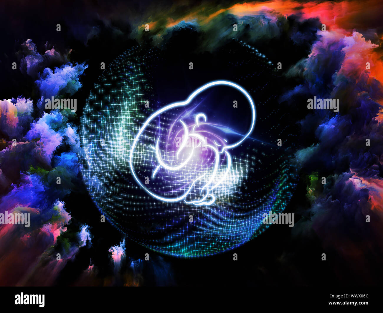 Backdrop of drawing of a fetus and abstract design elements to ...