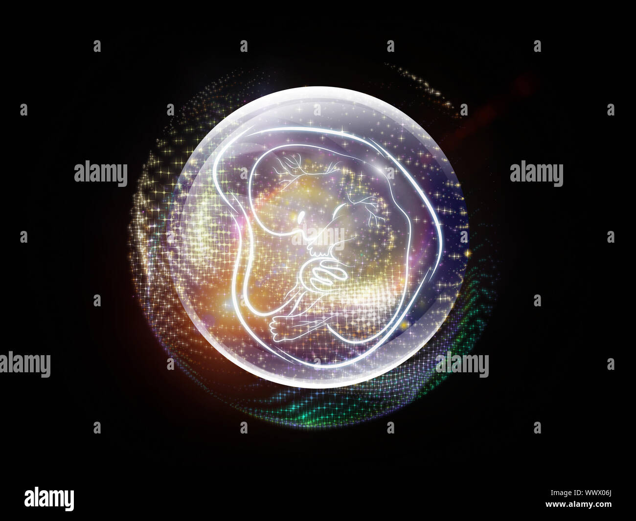 Composition of drawing of a fetus and abstract design elements suitable ...